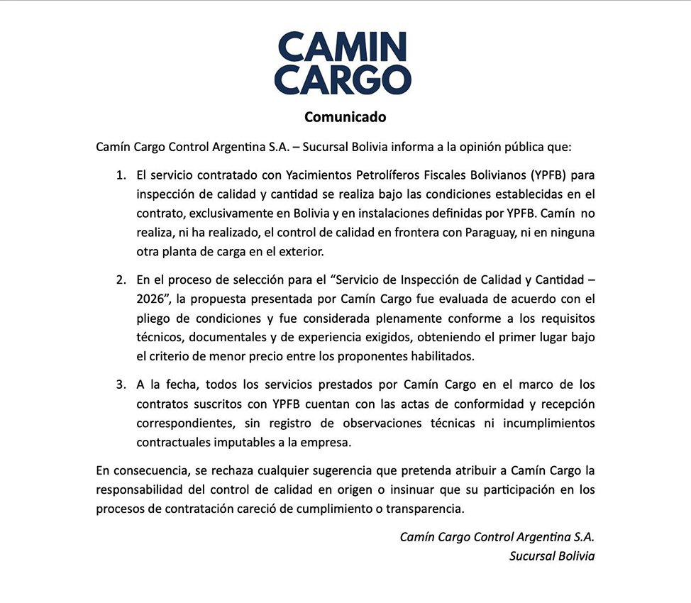 Camín Cargo aclara que opera en Bolivia, no en frontera - RC Noticias ...
